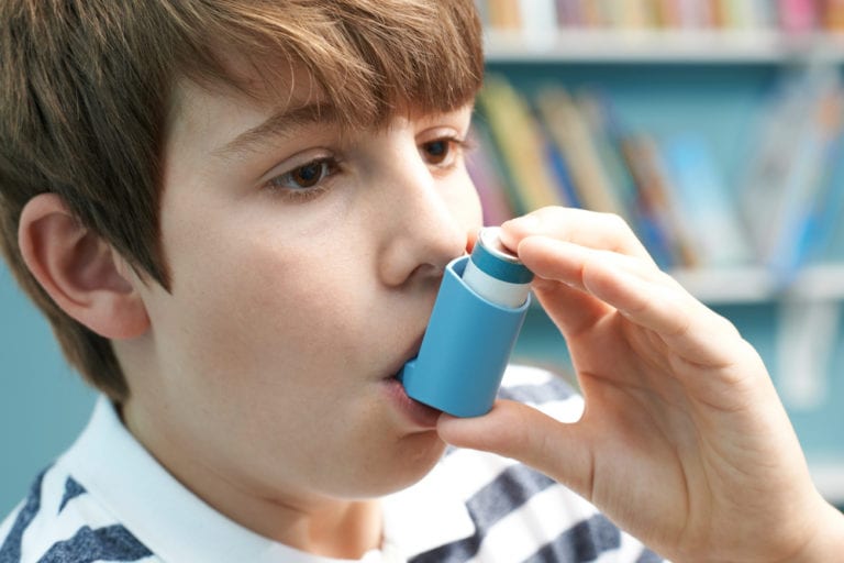 Boy Using Inhaler at School - SLMA